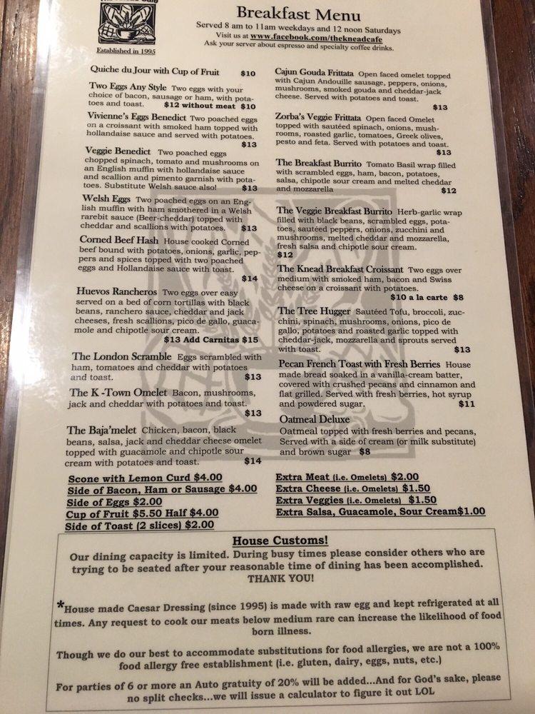 Menu at The Knead Café restaurant, Kalispell