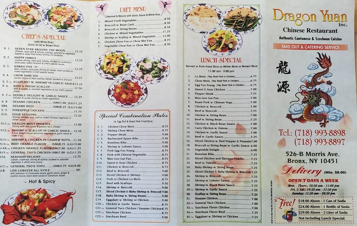 Menu at DRAGON YUAN restaurant, New York City, 526 Morris Ave