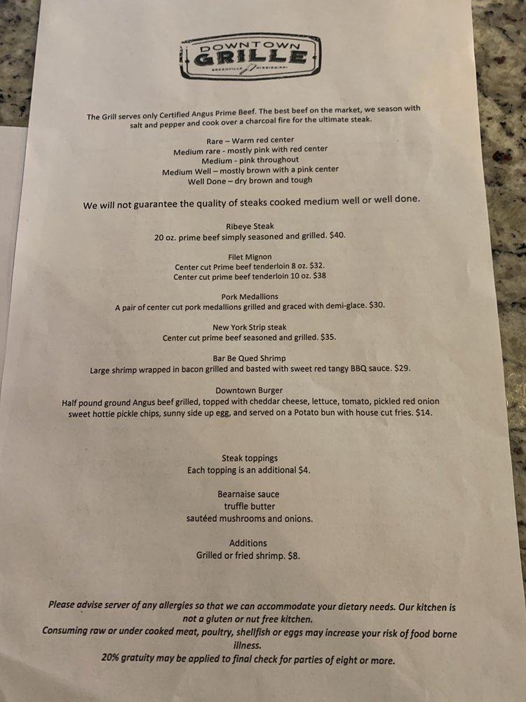 Menu at Downtown Grille pub & bar, Greenville