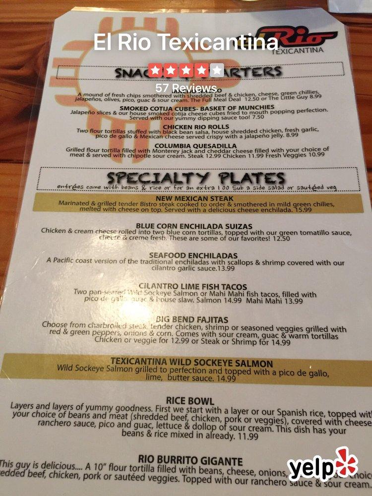 Menu at El Rio Mexican Cafe, Stevenson