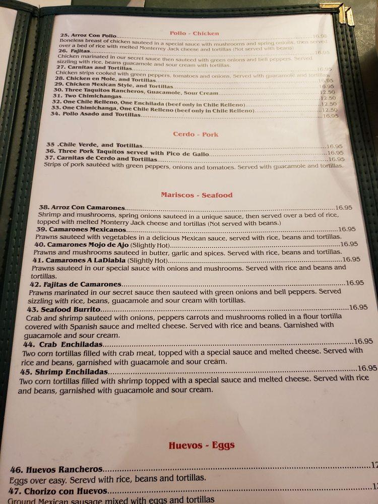 Menu at El Sol de México Tigard restaurant, Tigard