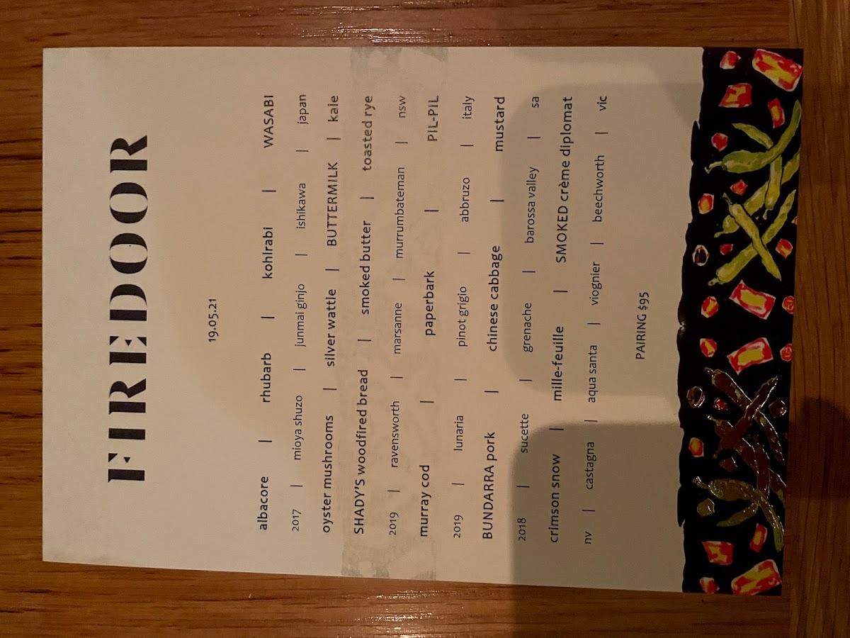 Menu at Firedoor Restaurant, Surry Hills