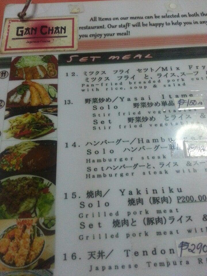 Menu at GanChan Japanese Restaurant, Malolos
