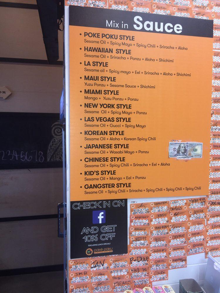 Menu at Poke Poku - Hawaiian Poke Bar, Las Vegas, S Eastern Ave #108
