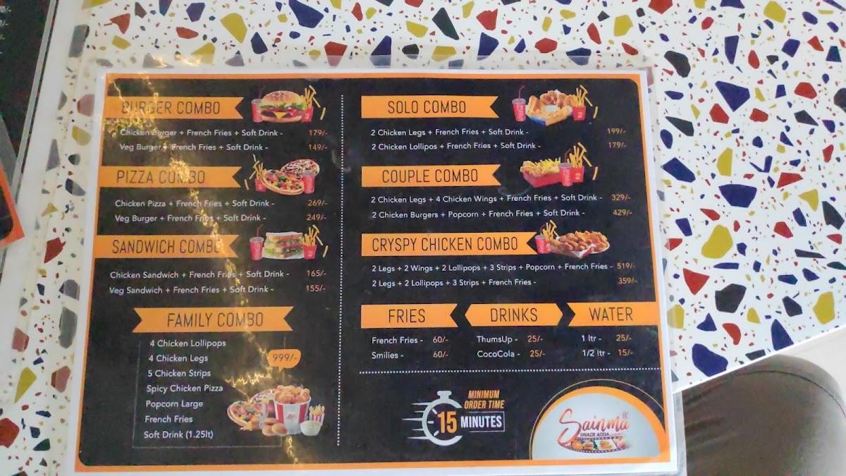 Menu at Sainma Snack Adda, Amalapuram