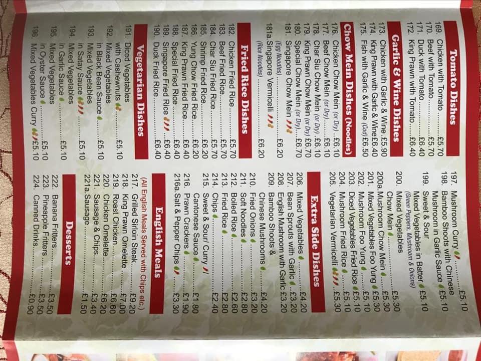 Menu at Sun Sing restaurant, Nantwich