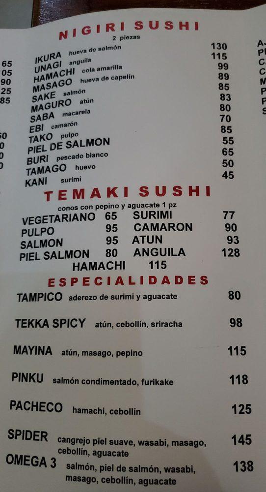 Menu at Sushi Bar Masayume, Ajijic