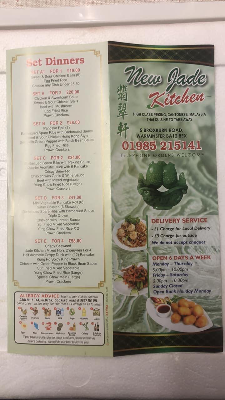 Menu at The New Jade Kitchen fast food, Warminster