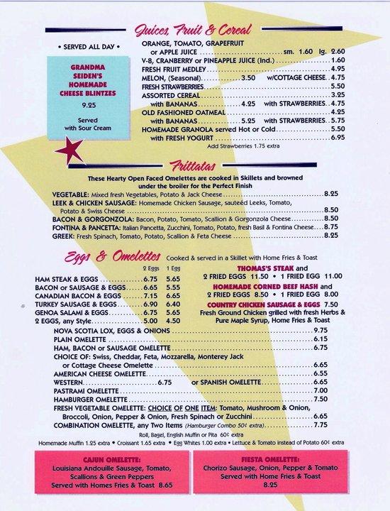 Menu at Thomas's Ham & Eggery Diner restaurant, Carle Place