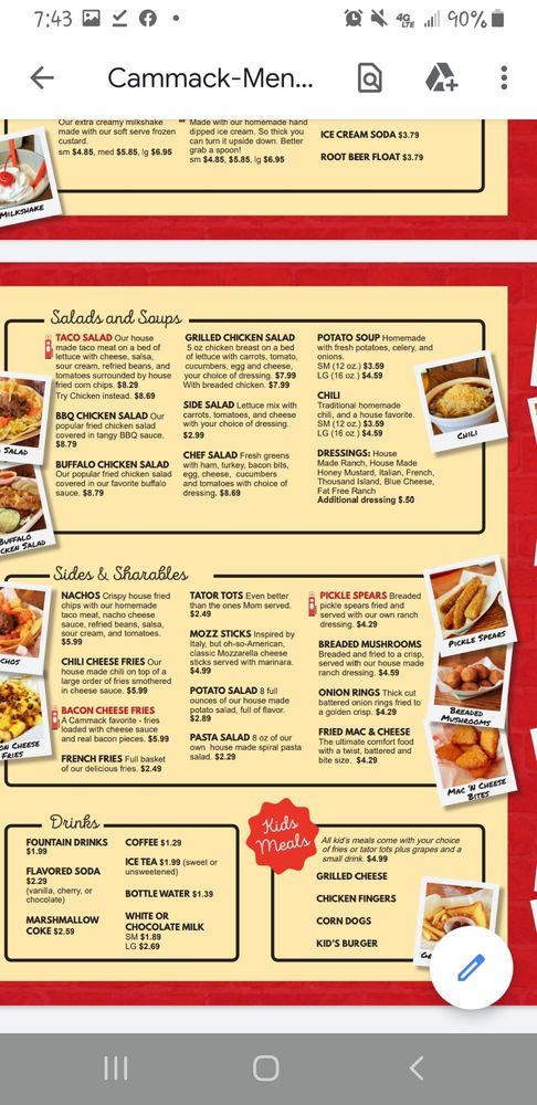 Menu at Cammack Station restaurant, Muncie