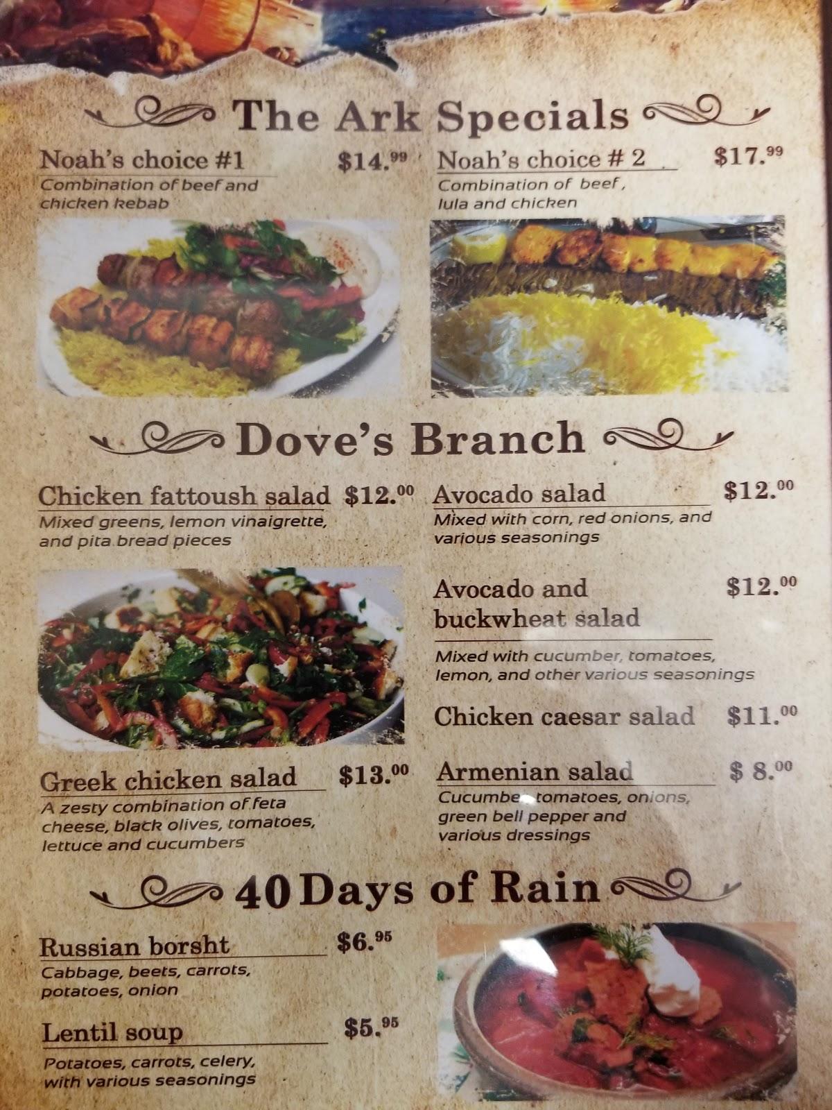 Menu at Noah's Ark Restaurant & Bakery, Fresno