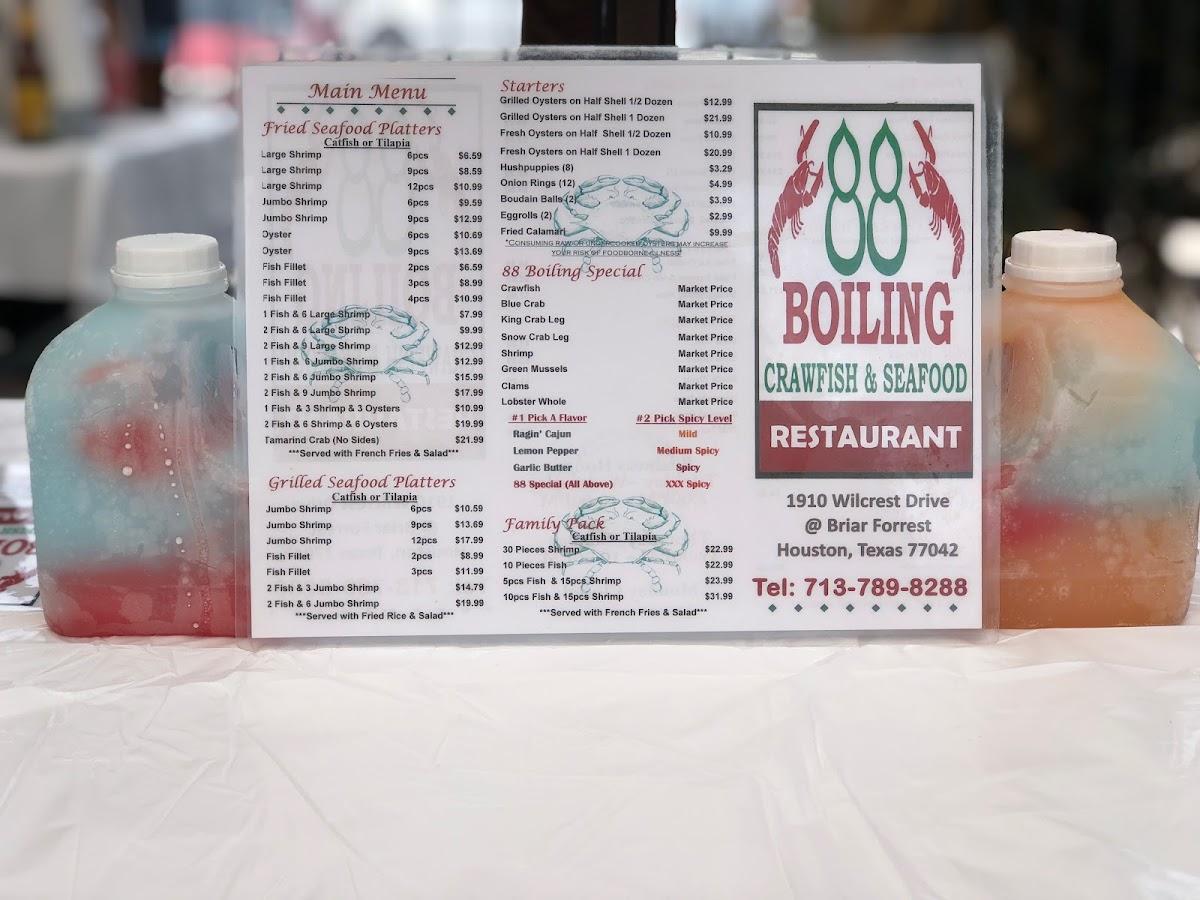 Menu at 88 Boiling restaurant, Houston