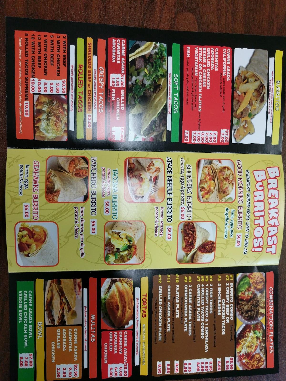 Menu at Aceituno's Mexican Food restaurant, Kent