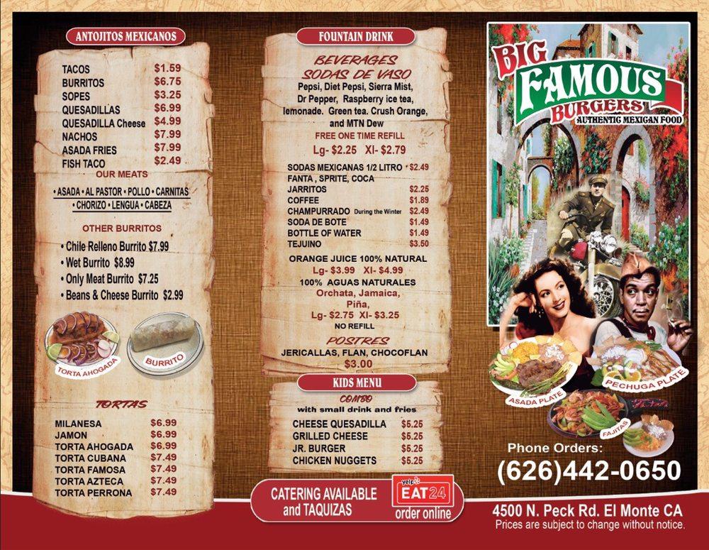 Menu at Guadalajara Xpress And Famous Burgers restaurant, El Monte