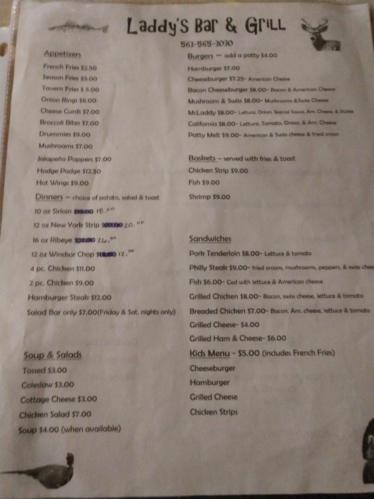 Menu at Laddy's Bar & Grill, Chester