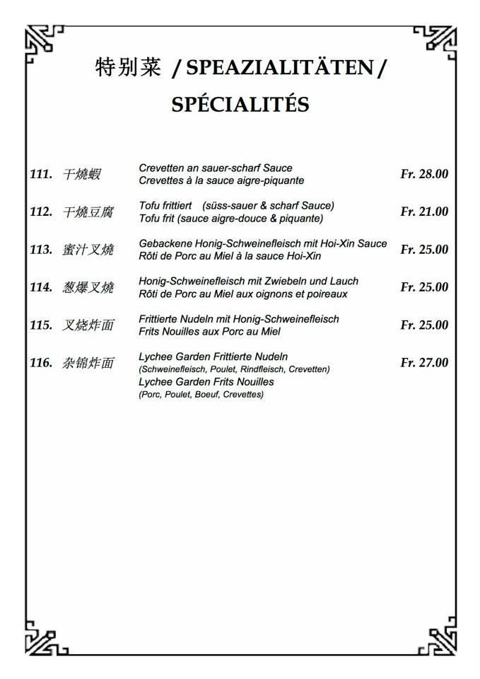Menu at Lychee Garden, Grenchen