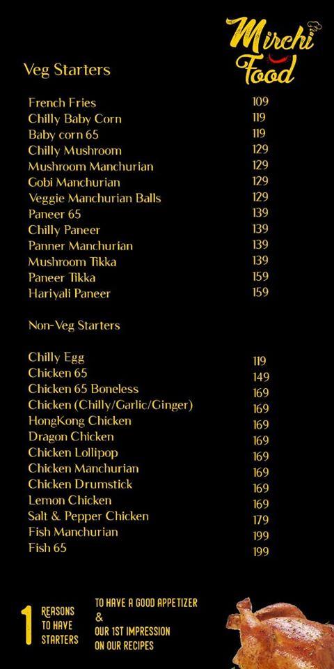Menu at Mirchi Food, Chennai