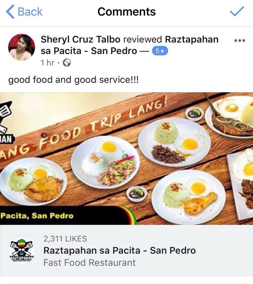 Menu at Raztapahan sa Pacita - San Pedro, Laguna restaurant, San Pedro