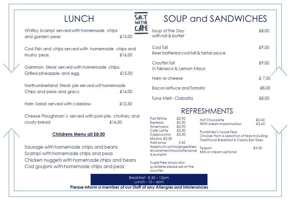 Menu at Salt Water Cafe, Beadnell
