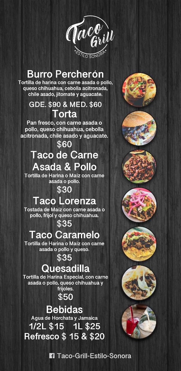 Carta del restaurante Taco Grill Estilo Sonora, Mexico