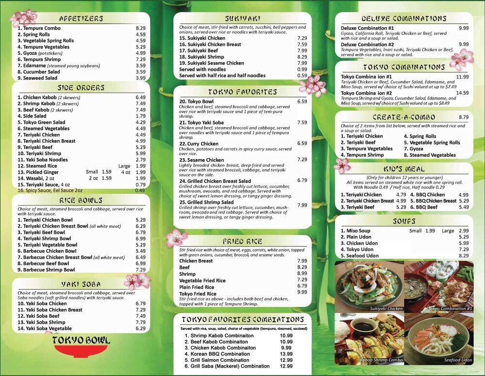 Menu at Tokyo Bowl restaurant, Porterville