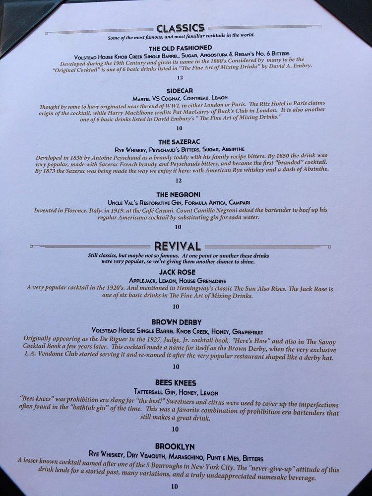 Menu at Volstead House - Whiskey Bar & Speakeasy Eagan, Eagan
