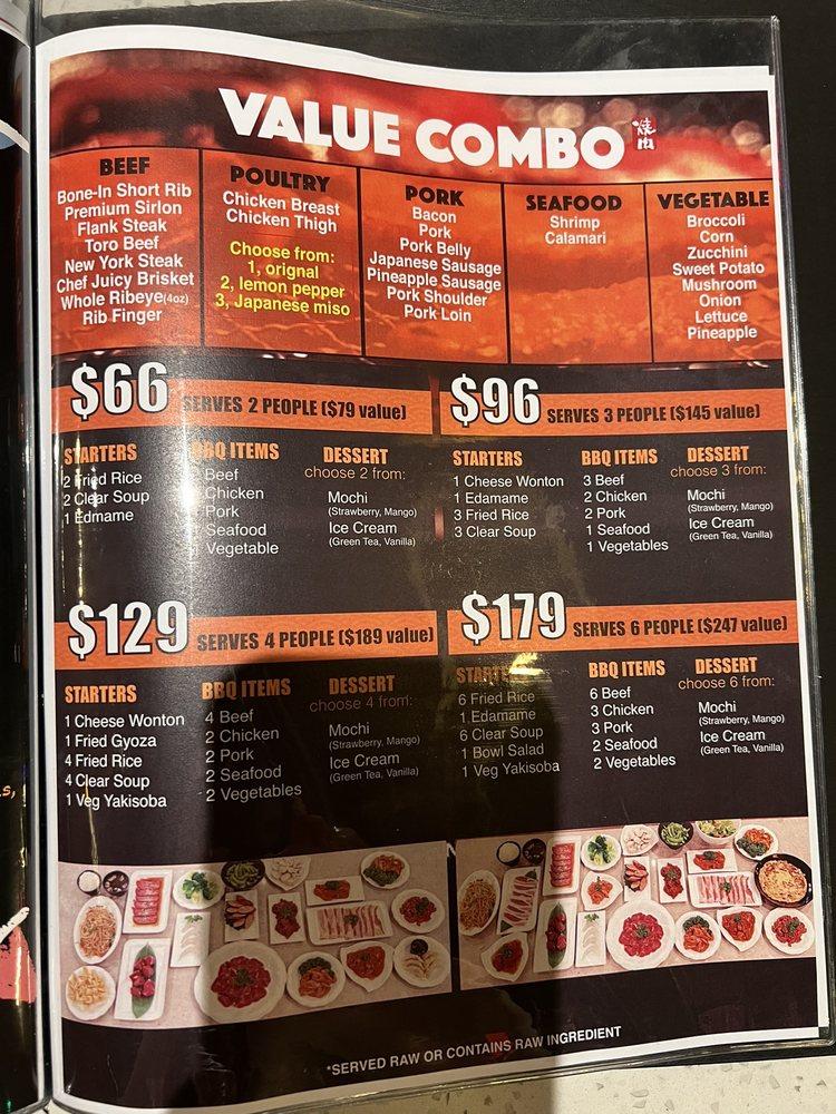 Menu at Yakiniku BBQ, Southaven