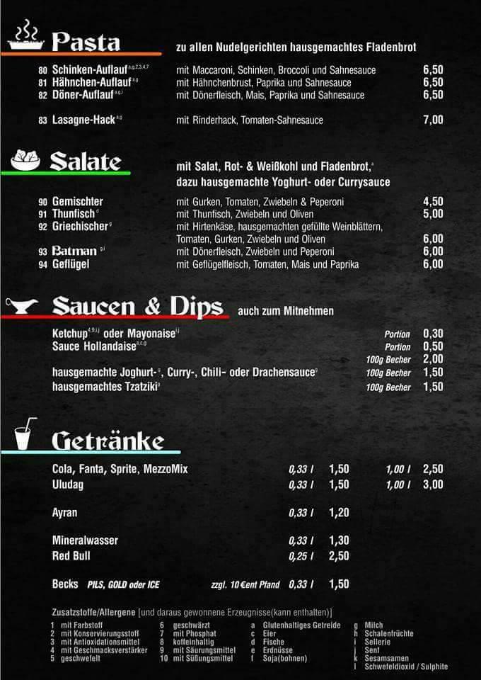 Menu at Batman Grillhouse pizzeria, Rendsburg