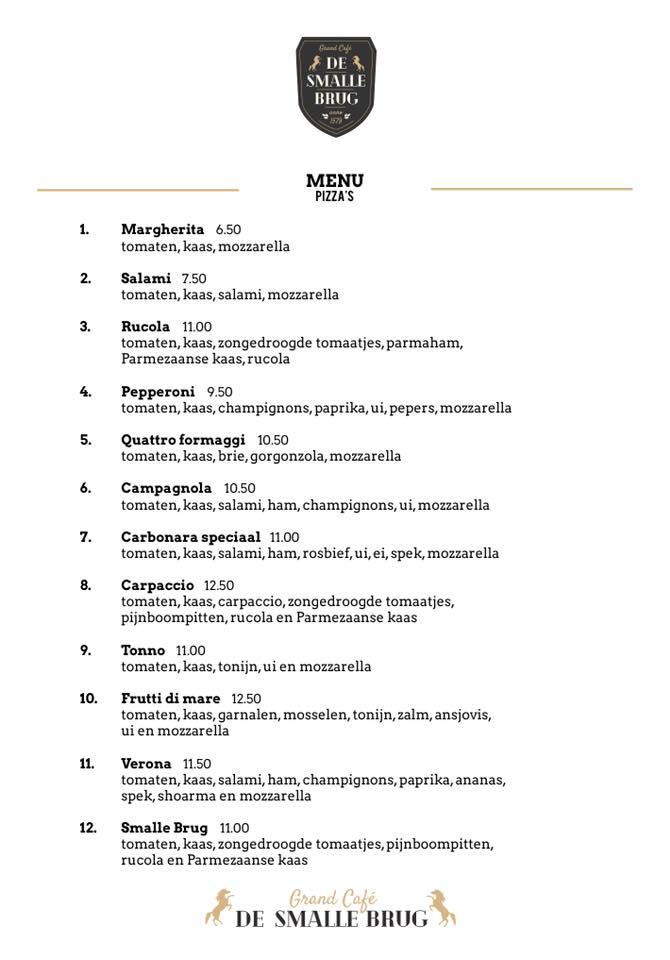 Menu at Grand Café De Smalle Brug, Stiens