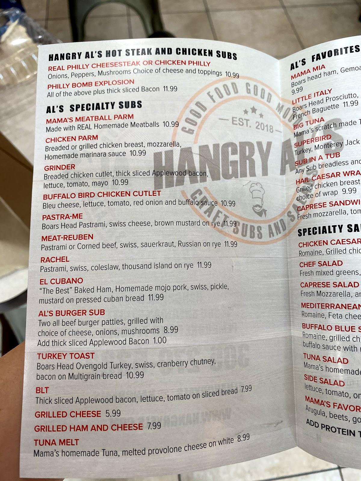Menu at Hangry Al's restaurant, Pembroke Pines