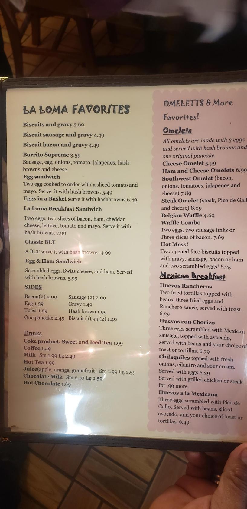 Menu at La Loma Mexican Grill restaurant, Camden