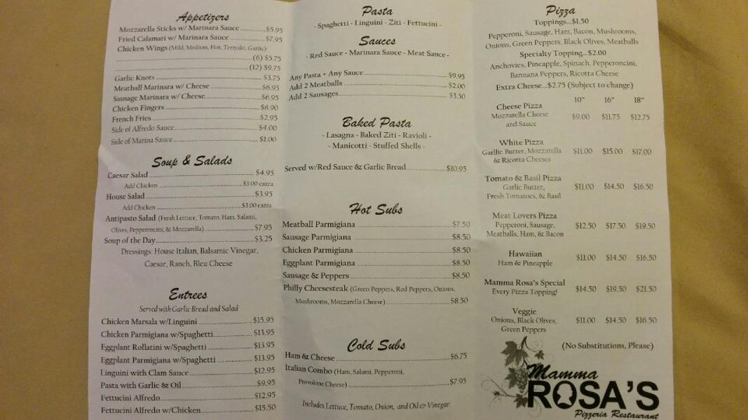 Menu at Mamma Rosa's Pizza & Restaurant, Titusville