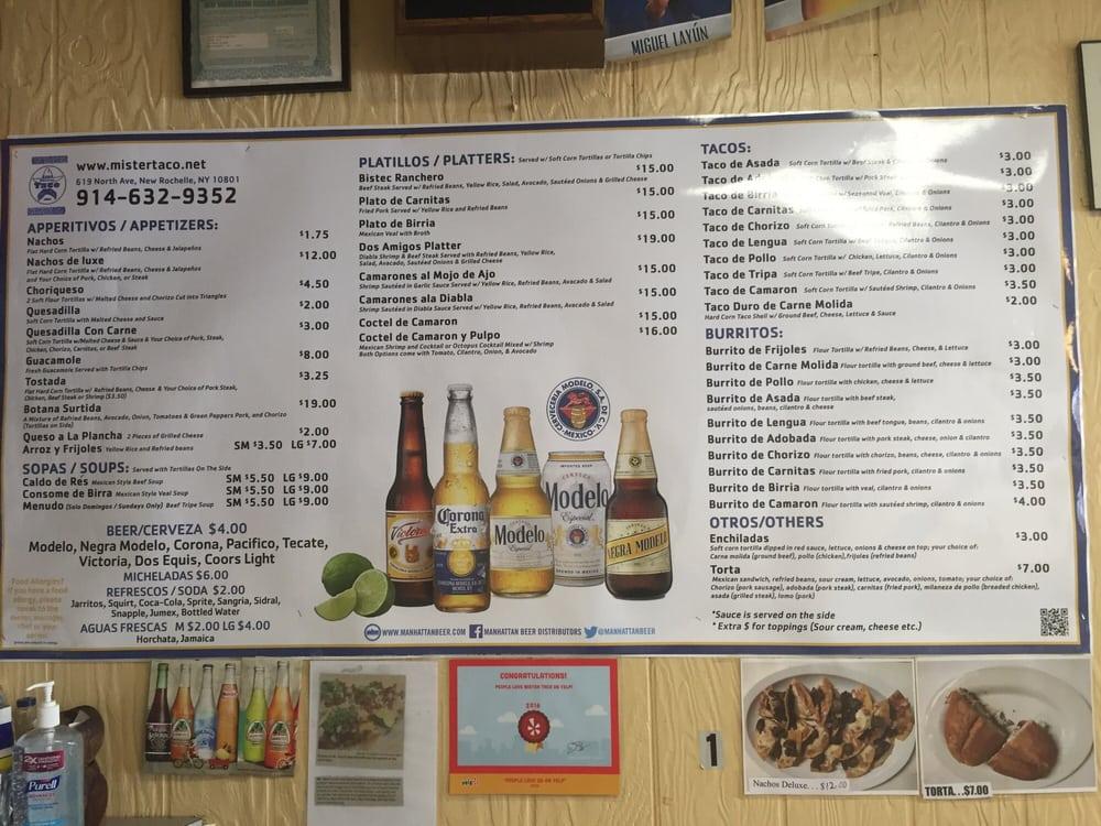 Menu at Mister Taco restaurant, New Rochelle
