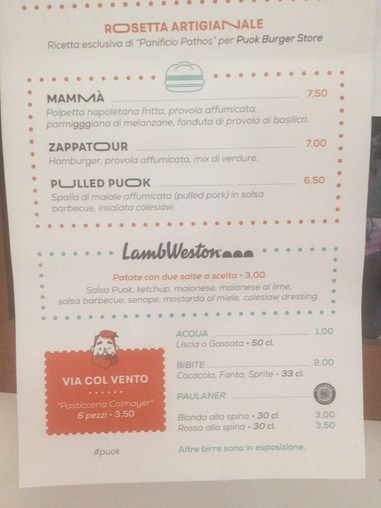 Menu da PUOK (Vomero) ristorante, Napoli