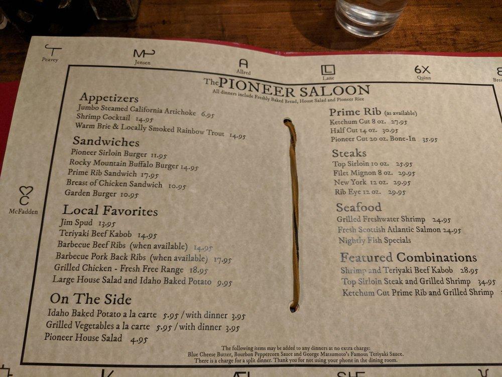 Menu at Pioneer Saloon pub & bar, Ketchum