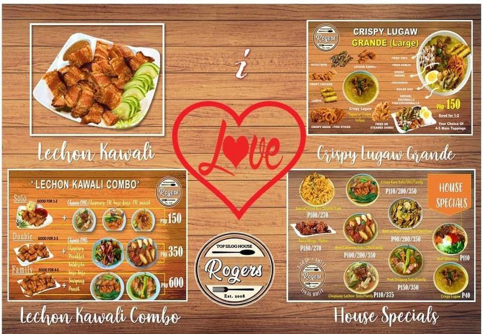 Menu at Roger's Top Silog House restaurant, Binangonan