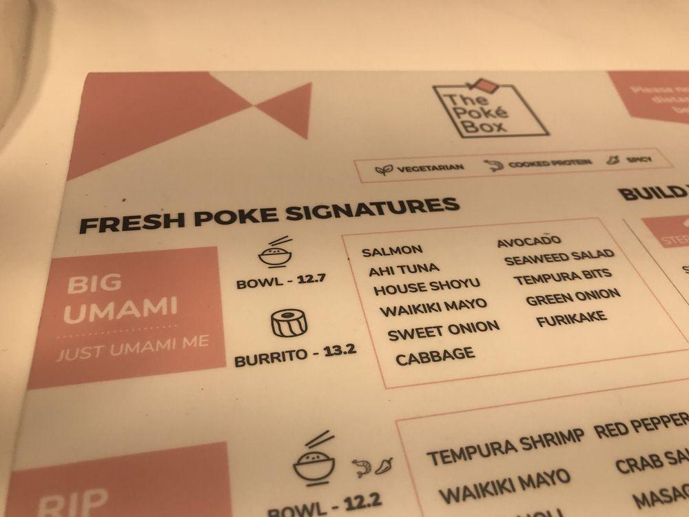 Menu at The Poke Box restaurant, Waterloo