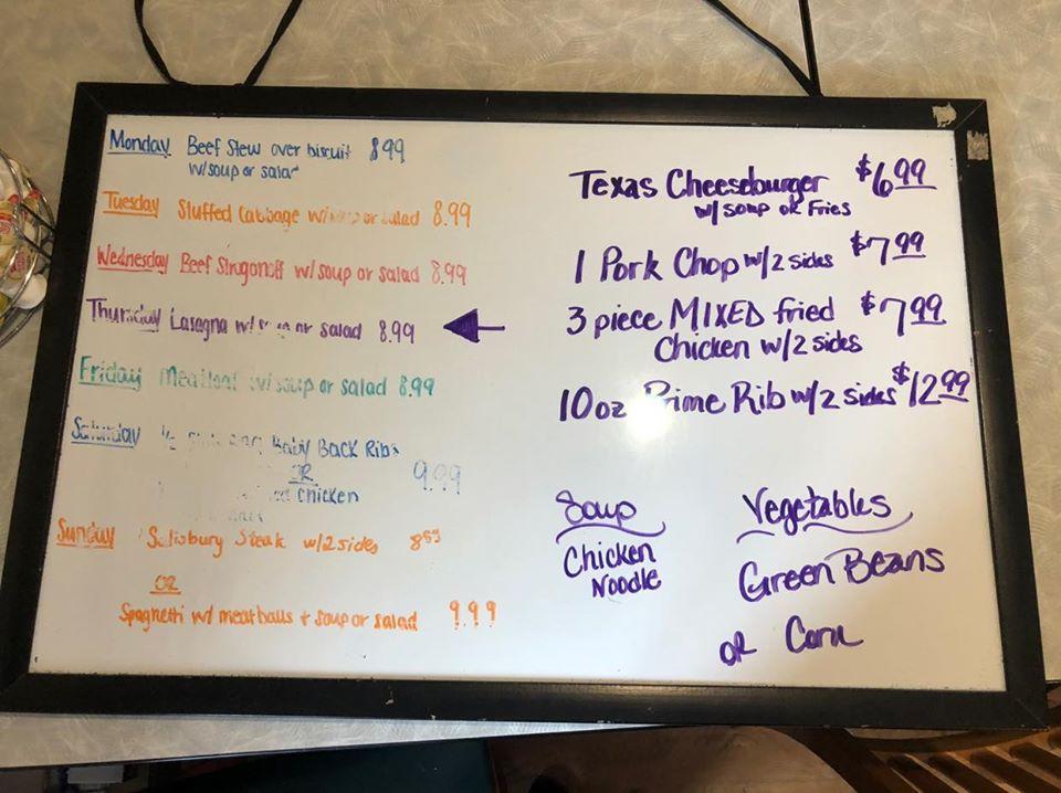 Menu at Zack's Diner restaurant, Fort Branch