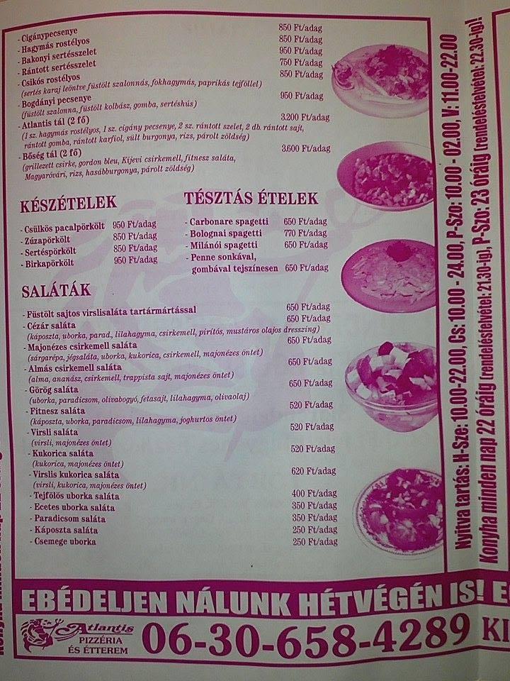 Menu at Atlantisz Pizzéria restaurant, Kisújszállás
