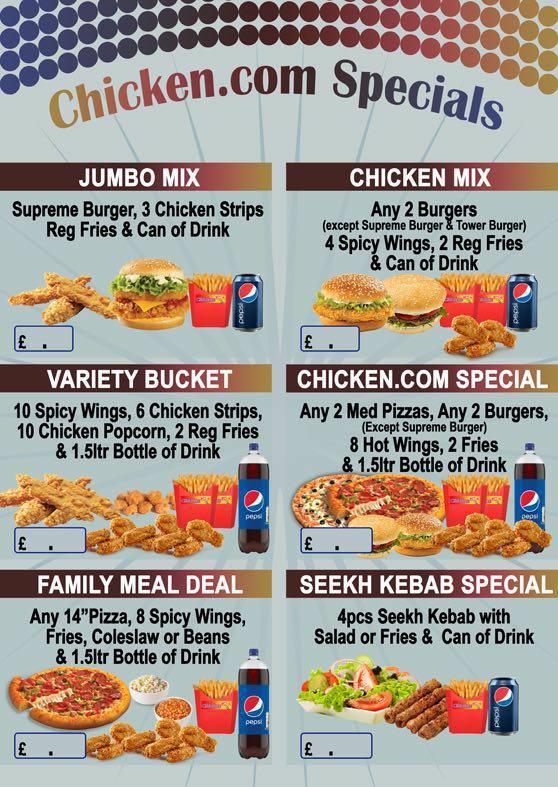 Menu at Chicken.Com restaurant, Cardiff, 98 City Road