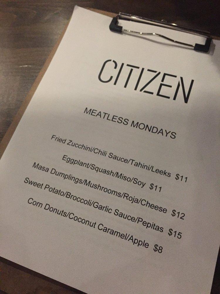 Menu at Citizen pub & bar, Ottawa