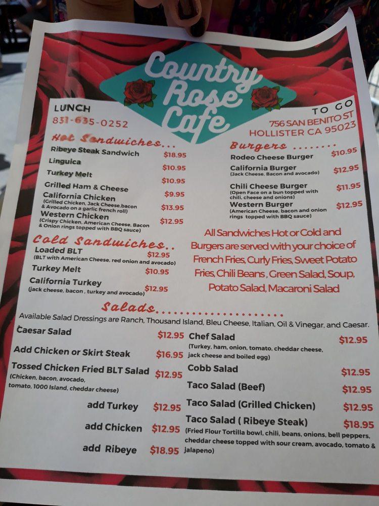 Menu at Country Rose Café cafe, Hollister
