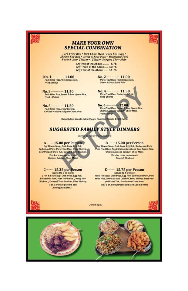 Menu at Ding Ho Family Restaurant, Madras
