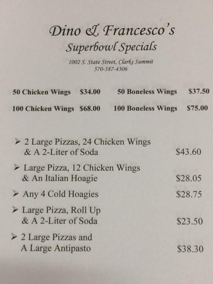 Menu at Dino & Francesco's Pizza & Pasta House pizzeria, Clarks Summit
