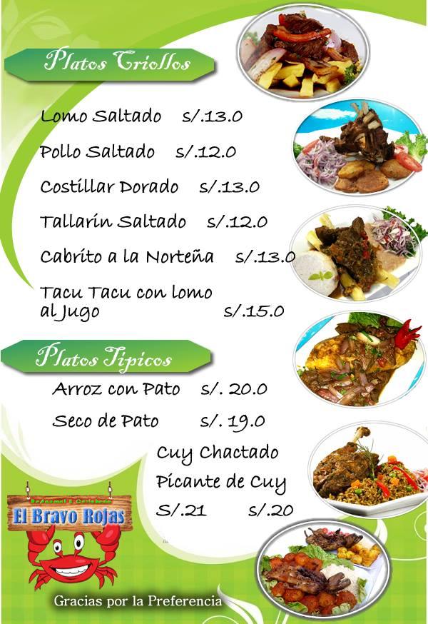 Menu at El Bravo Rojas restaurant, Los Olivos