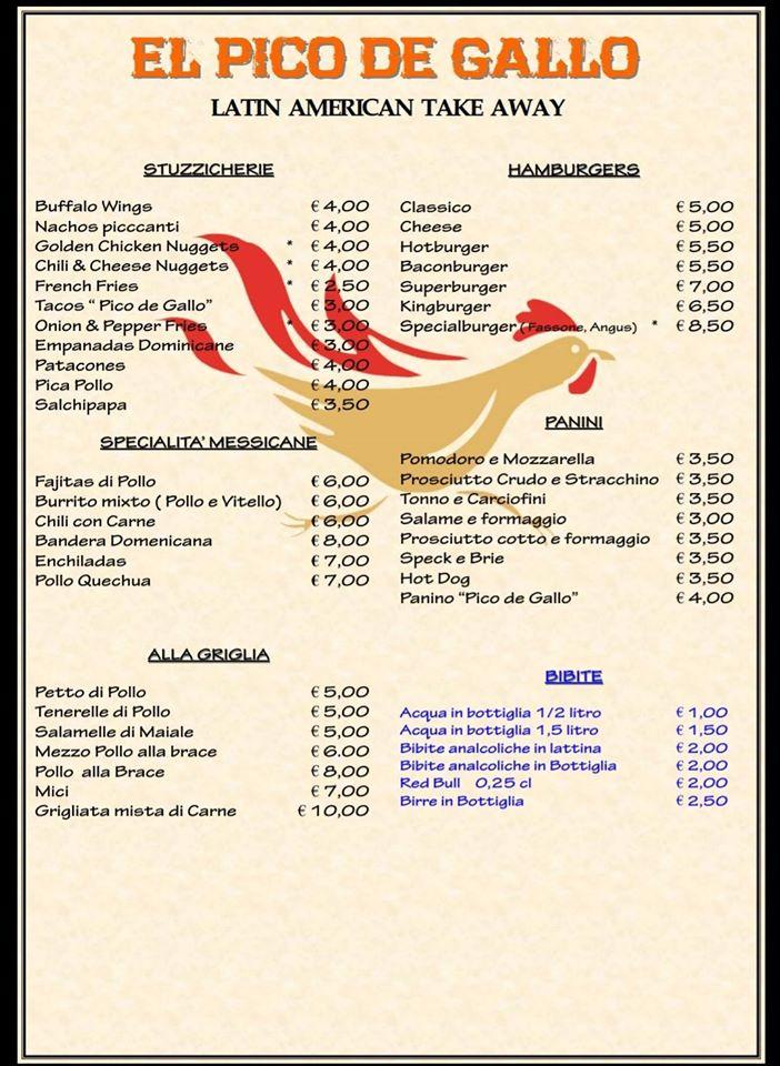 Menu at El pico de gallo restaurant, Turin