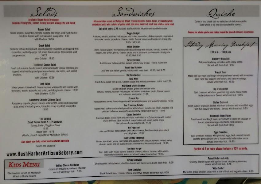Menu at Hush-Harbor Artisan Bakery & Cafe, Atascadero