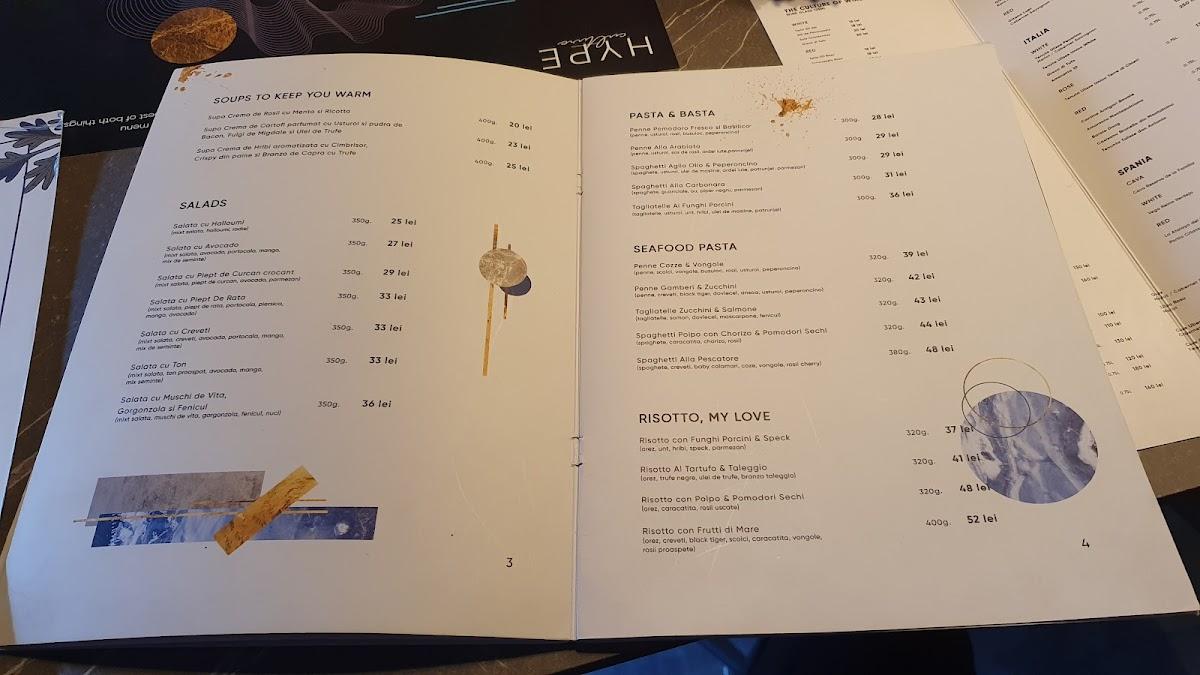 Menu at Hype Culture, Timișoara