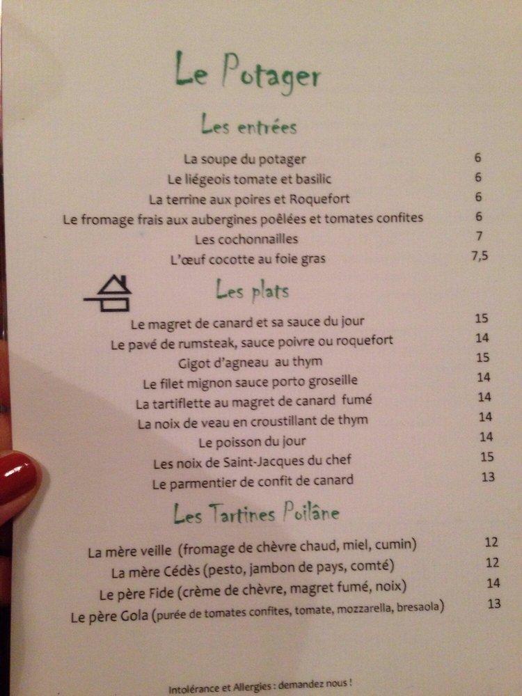 Menu au Le Potager du Père Thierry restaurant, Paris