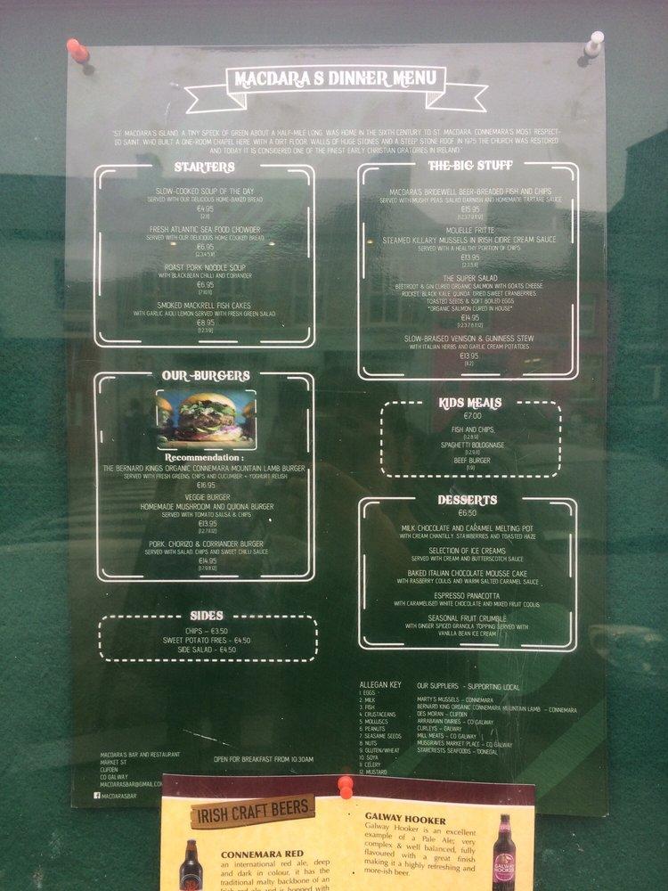 Menu at Macdara's Bar & Restaurant, Clifden